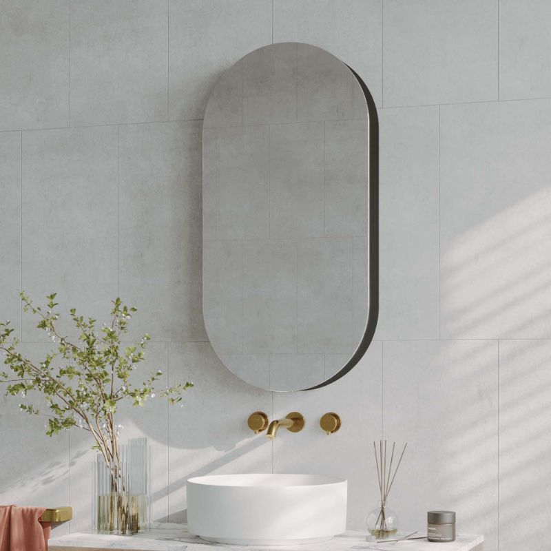 Uriah Oblong Black Shaving Cabinet – Mirrors Direct