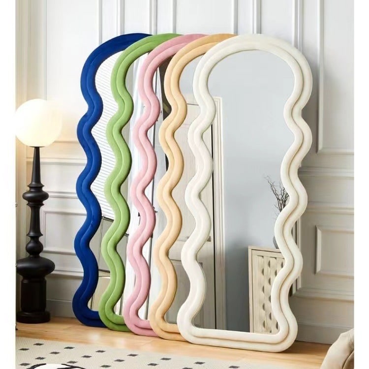 Elowen Beige Wavy Velvet Mirror – Mirrors Direct